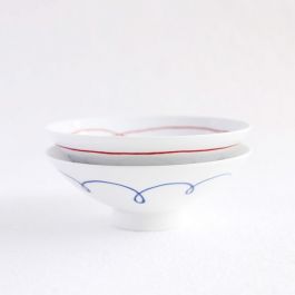 [Set][Exclusive box] Pair flat rice bowls / Blue & Red Line
