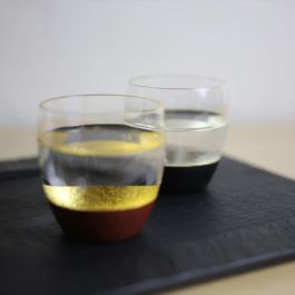 [Set] Pair Lacquer sake cup / Silver & Black + Gold & Red