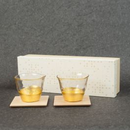 [Set] Pair of Gold leaf tea glasses and Coasters